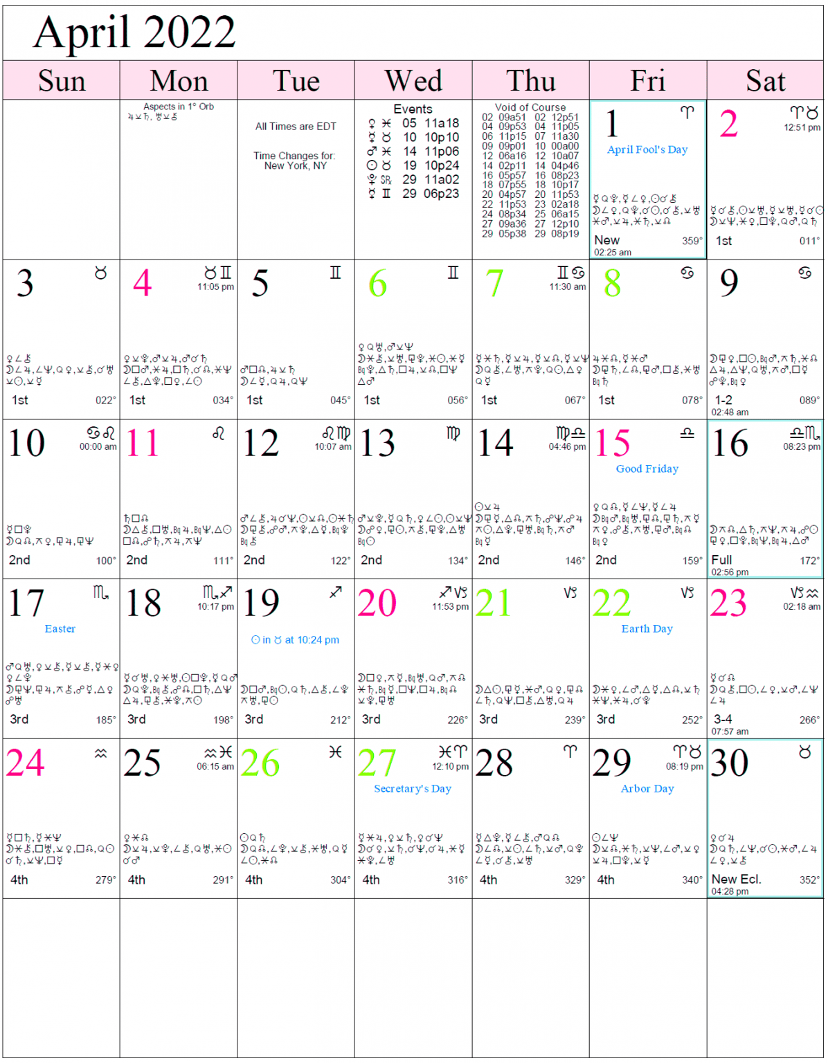 Monthly Astro Calendars | Cafe Astrology .com