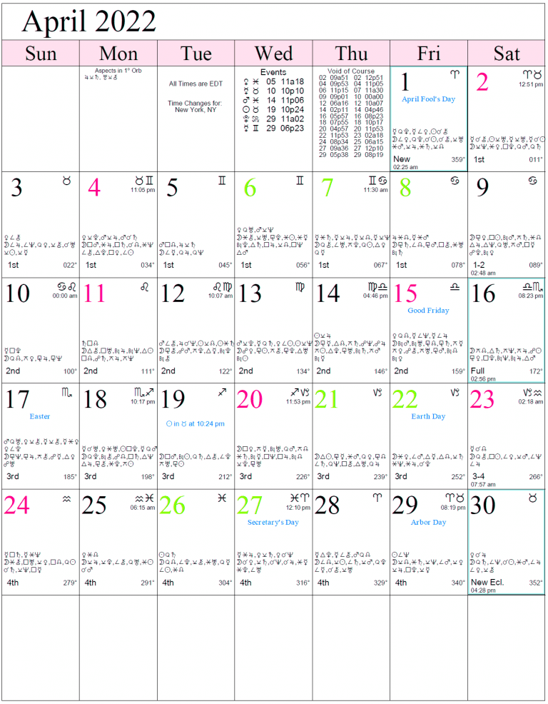 Monthly Astro Calendars | Cafe Astrology .com