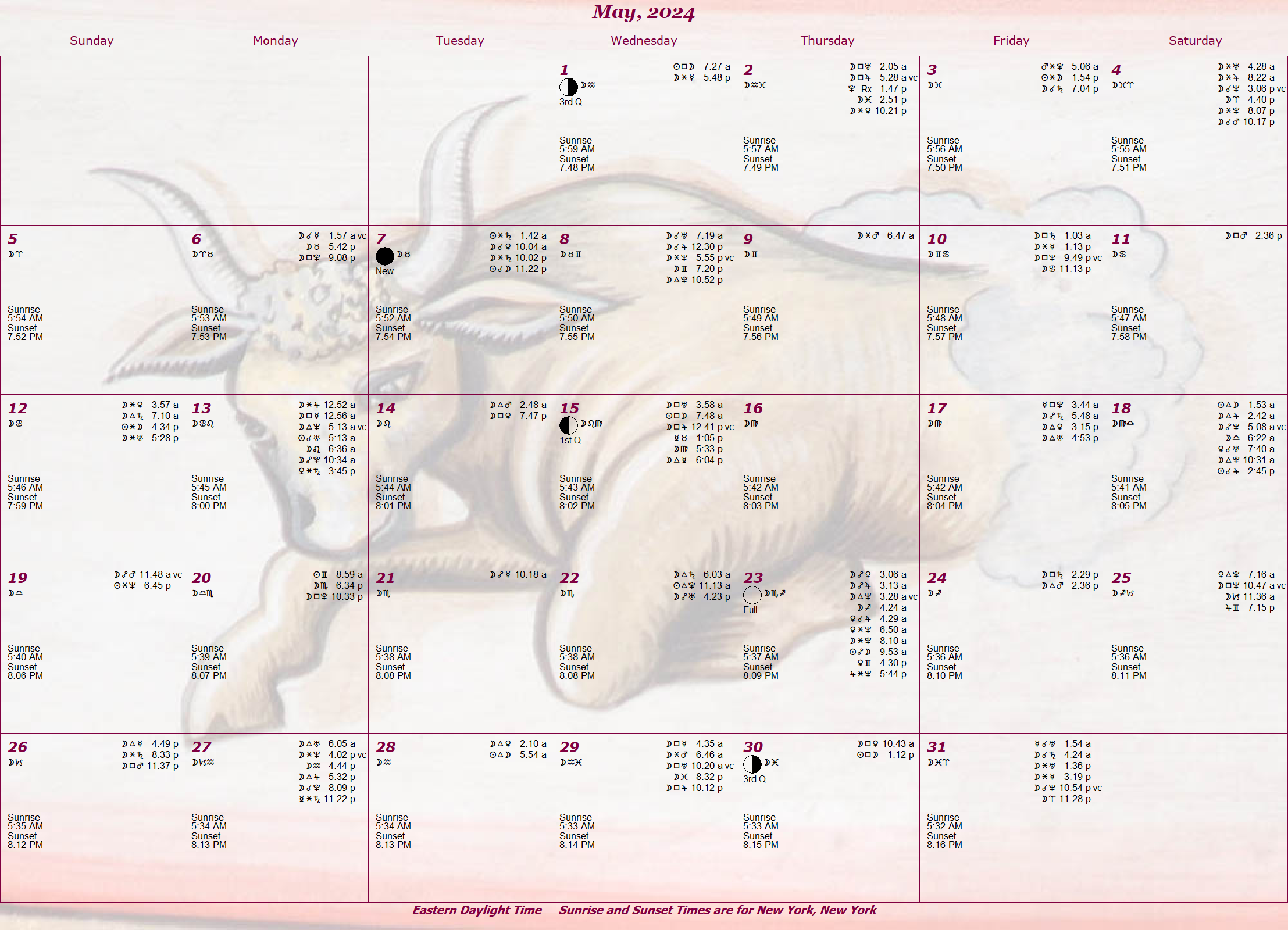 Monthly Astro Calendars | Cafe Astrology .com