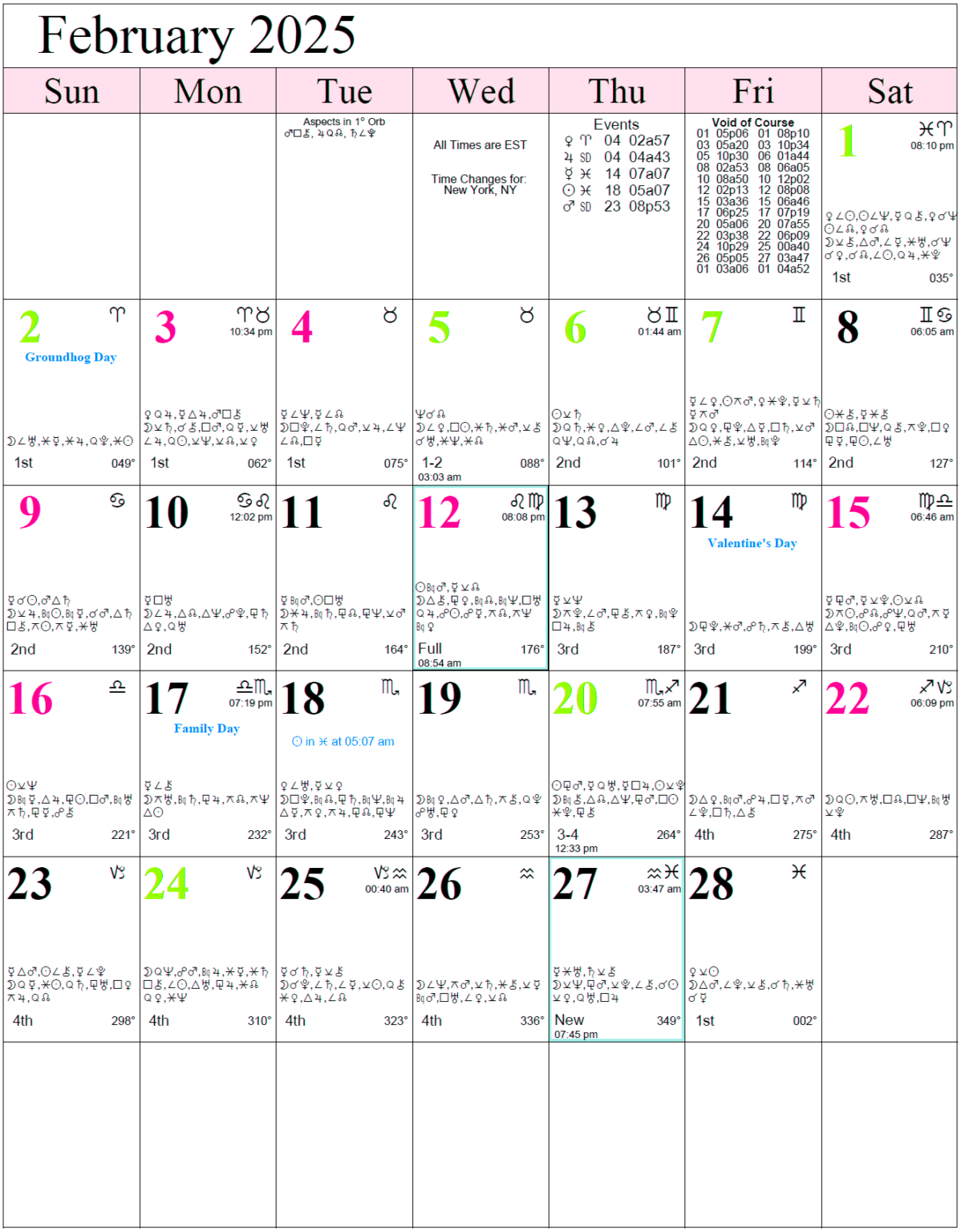 Monthly Astro Calendars | Cafe Astrology .com